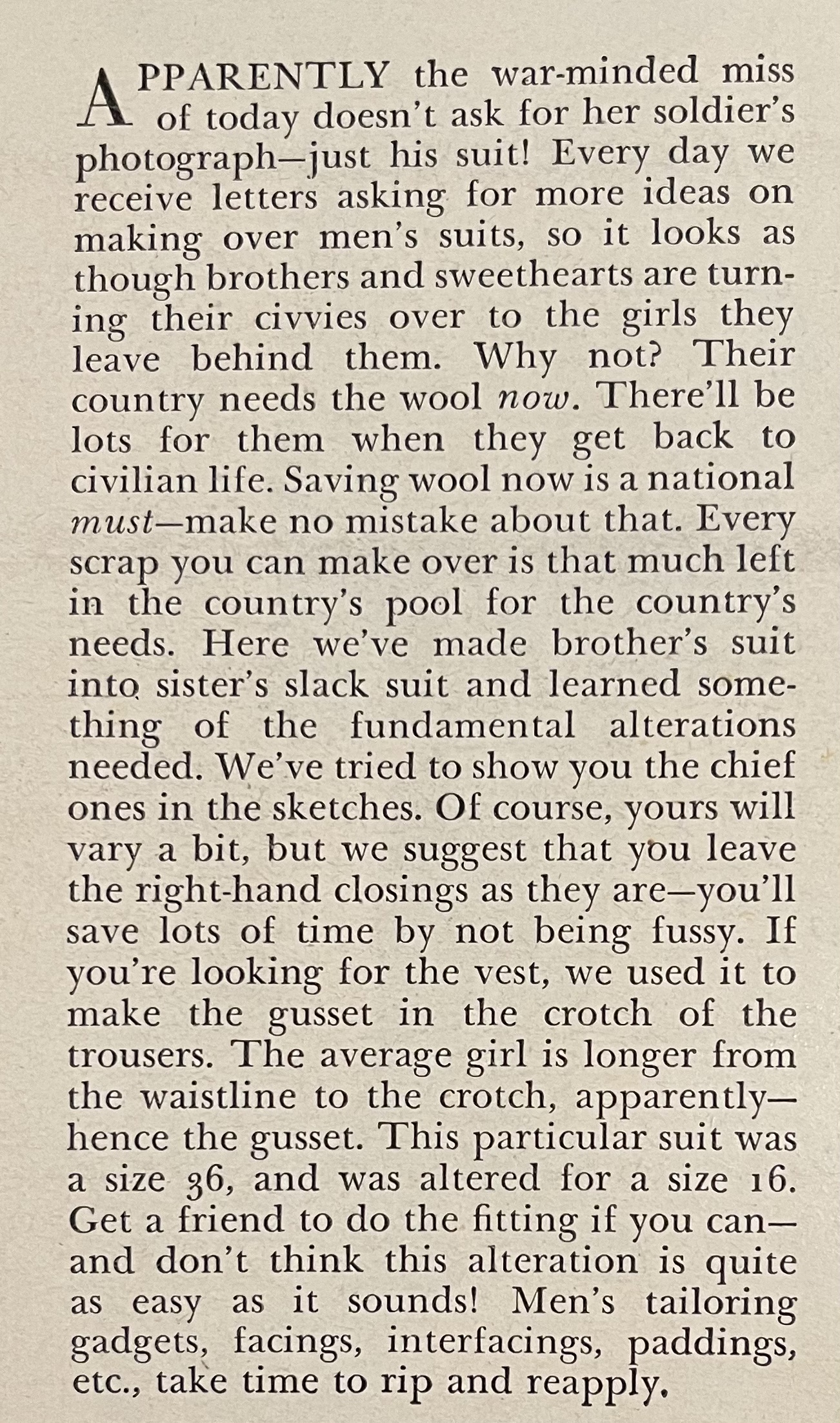 Making Do: Brother’s Suit into Sister’s Slack Suit – History in the Kitchen