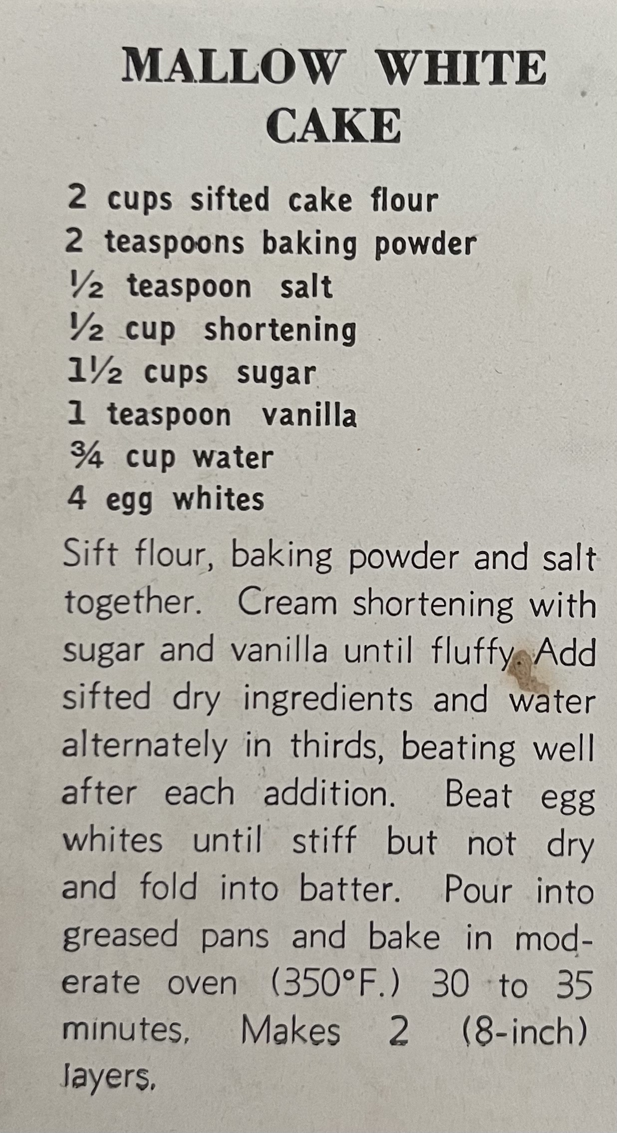 Mallow White Cake – History in the Kitchen