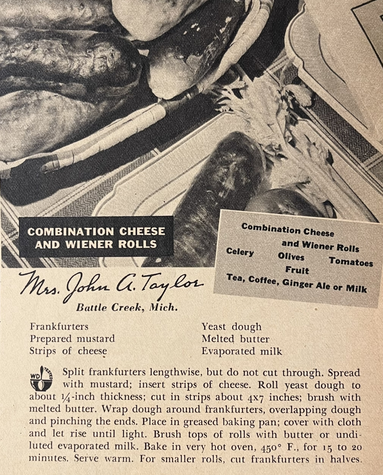 First Monday Menu: Combination Cheese and Weiner Rolls – History in the ...